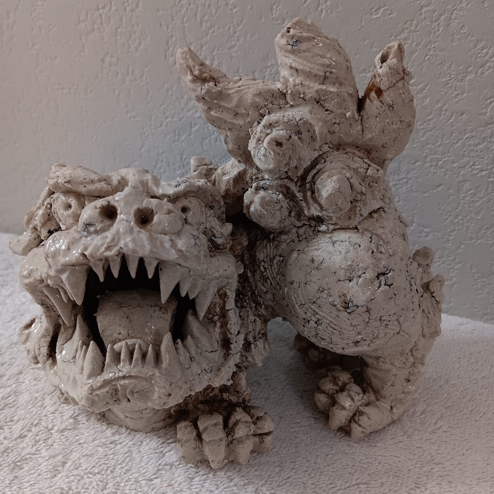 Vintage Rare Dragon Gargoyle Clay Cement Stone Statue… - Gem
